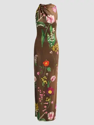 Oscar De La Renta Mixed Botanical Jersey Day Dress - Brown Multi
