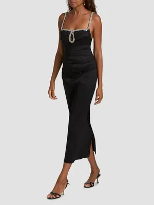 Acler Astonhall Pleated Embellished-trim Midi-dress