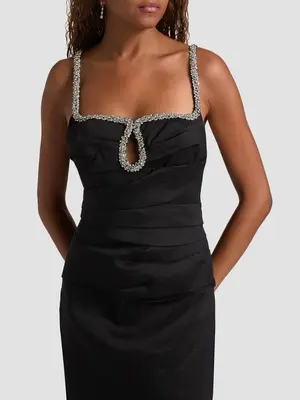 Acler Astonhall Pleated Embellished-trim Midi-dress