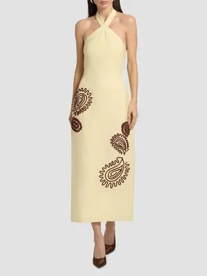 Significant Other Carly Embroidered Linen-blend Halterneck Midi-dress