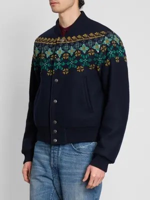 Dries Van Noten Valtor Wool-blend Intarsia-knit Bomber Jacket