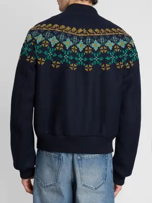 Dries Van Noten Valtor Wool-blend Intarsia-knit Bomber Jacket