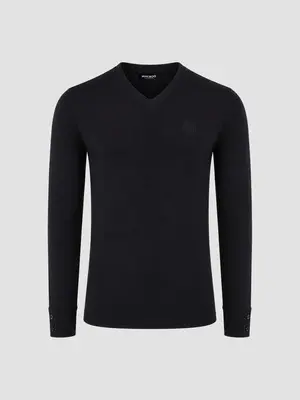 MACEOO V-neck Ss Long Sleeve T-shirt - Black
