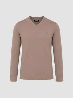 MACEOO V-neck Ss Long Sleeve T-shirt - Brown
