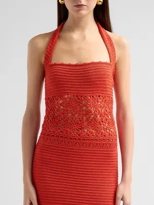 Retrofete Peggie Crochet Halter Maxi Dress