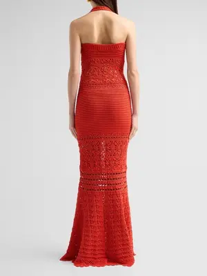 Retrofete Peggie Crochet Halter Maxi Dress