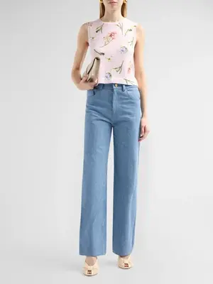 Oscar De La Renta Printed Cotton-blend Tank