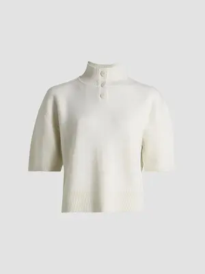 Brandon Maxwell The Kinley Knit Crop Henley Sweater - Ivory