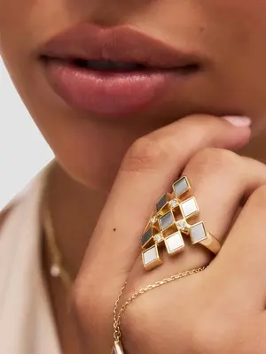 Ramy Brook Eliza Goldtone, Enamel & Glass Crystal Ring