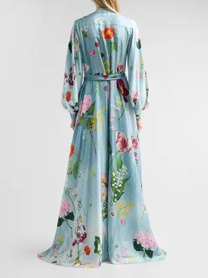 Oscar De La Renta Mixed Botanical Silk Twill Caftan Dress
