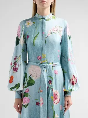 Oscar De La Renta Mixed Botanical Silk Twill Caftan Dress