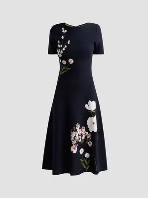 Oscar De La Renta Floral Jacquard Knit Midi Dress