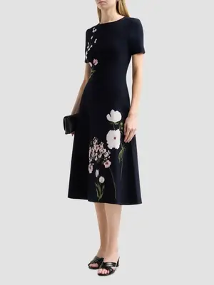 Oscar De La Renta Floral Jacquard Knit Midi Dress