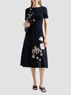 Oscar De La Renta Floral Jacquard Knit Midi Dress