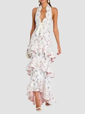 Retrofete Senara Lace Halter Tiered Maxi Dress