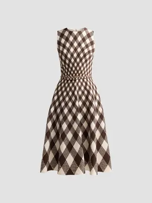 Oscar De La Renta Argyle Degrade Wool Sleeveless Day Dress - Brown Ivory