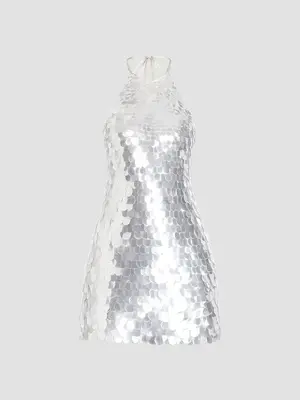 Retrofete Bondera Sequin Halter Minidress - Silver