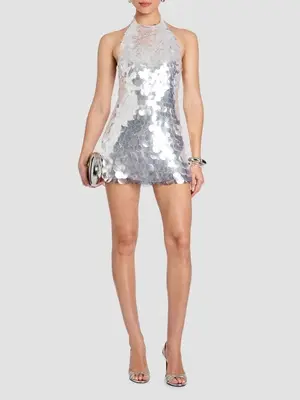 Retrofete Bondera Sequin Halter Minidress - Silver
