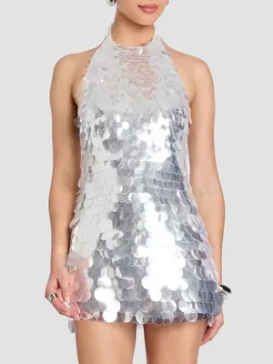 Retrofete Bondera Sequin Halter Minidress - Silver