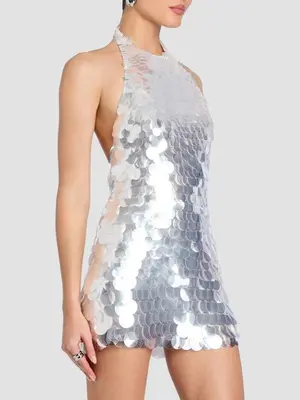 Retrofete Bondera Sequin Halter Minidress - Silver