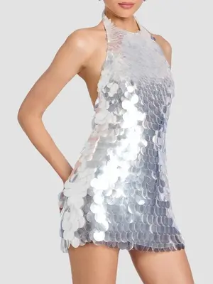 Retrofete Bondera Sequin Halter Minidress - Silver