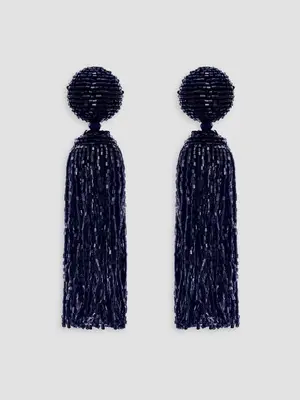 Oscar De La Renta Goldtone & Glass Beaded Tassel Clip-on Drop Earrings - Navy