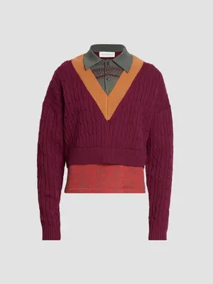 Dries Van Noten Medan Layered Wool-cotton Sweater - Bordeaux