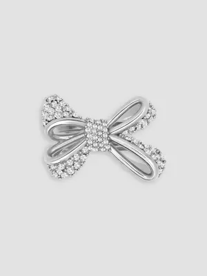 Oscar De La Renta Silvertone & Glass Crystal Bow Ring