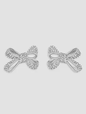 Oscar De La Renta Goldtone & Glass Bow Stud Earrings - Silver