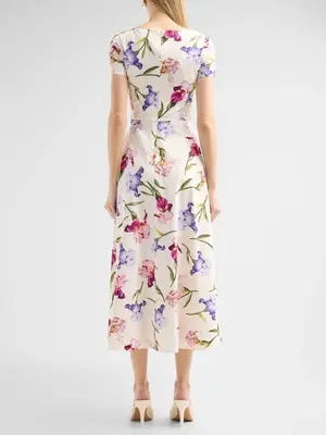 Oscar De La Renta Iris Flowers Poplin Day Dress