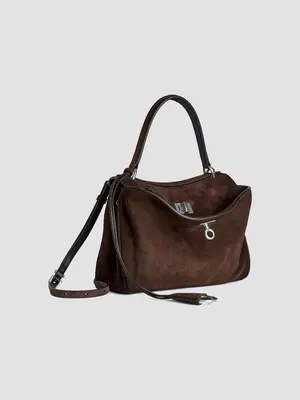 Balenciaga Rodeo Small Suede Top Handle Bag - Espresso