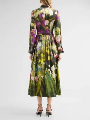 Oscar De La Renta Abstract Garden Poplin Sateen Dress