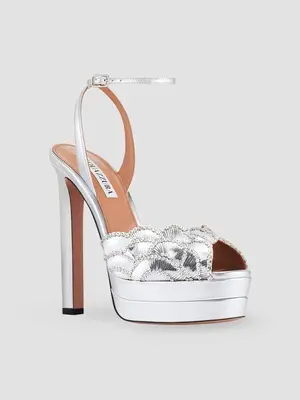 AQUAZZURA Ce Soir 130mm Sequin-embellished Leather Platform Sandals