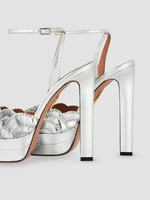 AQUAZZURA Ce Soir 130mm Sequin-embellished Leather Platform Sandals