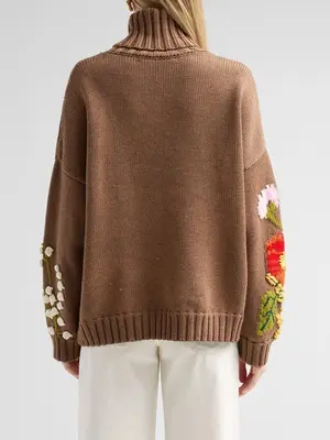 Oscar De La Renta Floral-embroidered Intarsia-knit Wool Sweater