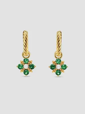 David Yurman Petite Modern Renaissance Color Drop Earrings In 18k Yellow Gold - Emerald