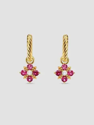 David Yurman Petite Modern Renaissance Color Drop Earrings In 18k Yellow Gold - Ruby