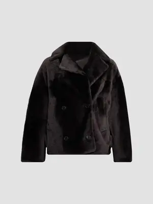 YVES SALOMON Shearling Double-breasted Jacket - Etain