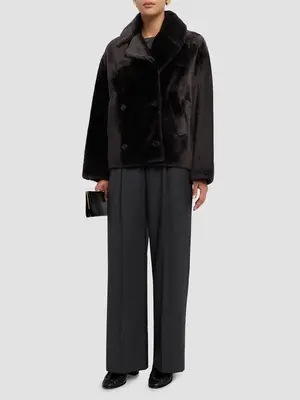 YVES SALOMON Shearling Double-breasted Jacket - Etain