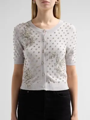 Oscar De La Renta Crystal Floral-embroidered Wool Cardigan