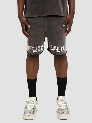 PURPLE BRAND Logo Fleece Raw-hem Shorts - Black