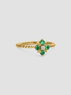 David Yurman Petite Modern Renaissance Color Ring In 18k Yellow Gold - Emerald