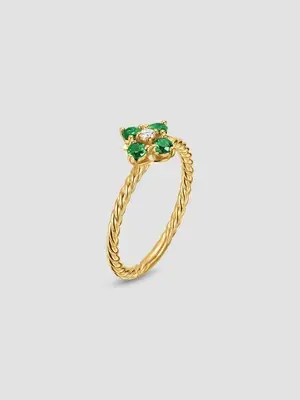 David Yurman Petite Modern Renaissance Color Ring In 18k Yellow Gold - Emerald