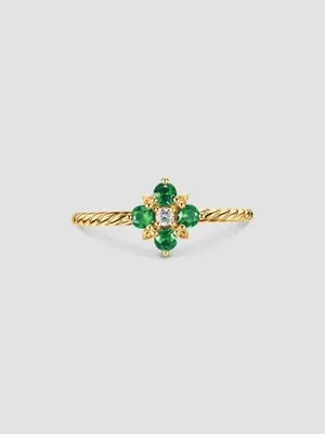 David Yurman Petite Modern Renaissance Color Ring In 18k Yellow Gold - Emerald