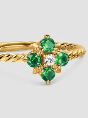 David Yurman Petite Modern Renaissance Color Ring In 18k Yellow Gold - Emerald