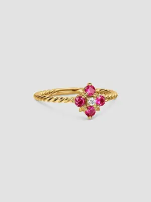 David Yurman Petite Modern Renaissance Color Ring In 18k Yellow Gold - Ruby