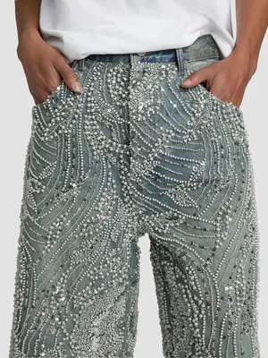 PURPLE BRAND Embellished Wide-leg Denim Shorts