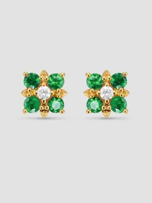 David Yurman Petite Modern Renaissance Color Stud Earrings In 18k Yellow Gold Emerald