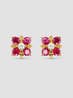 David Yurman Petite Modern Renaissance Color Stud Earrings In 18k Yellow Gold Ruby