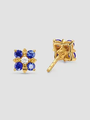 David Yurman Petite Modern Renaissance Color Stud Earrings In 18k Yellow Gold - Sapphire
